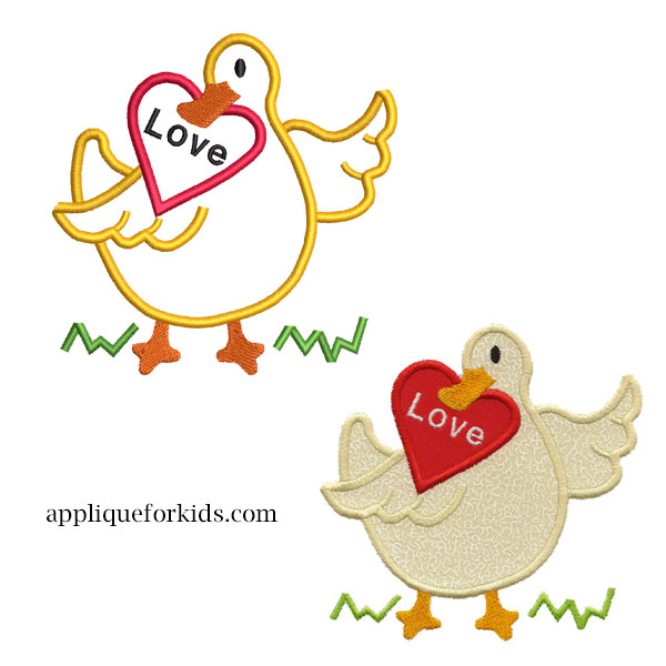 Valentine Goose Applique Design