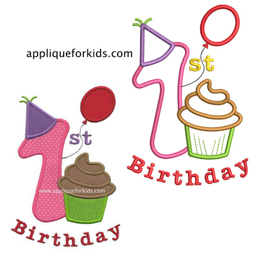 First Birthday Applique Design for Machine Embroidery