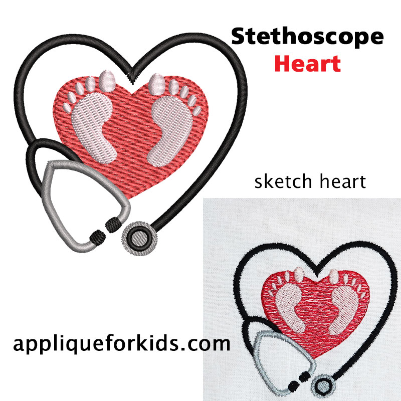 Stethoscope heart Embroidery design